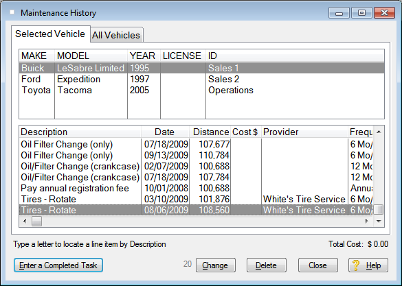 Entering maintenance history